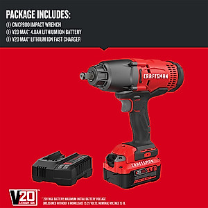 CRAFTSMAN V20 RP Cordless Impact Wrench Kit, 1/2 inch, Battery and Charger Included (CMCF900M1)
