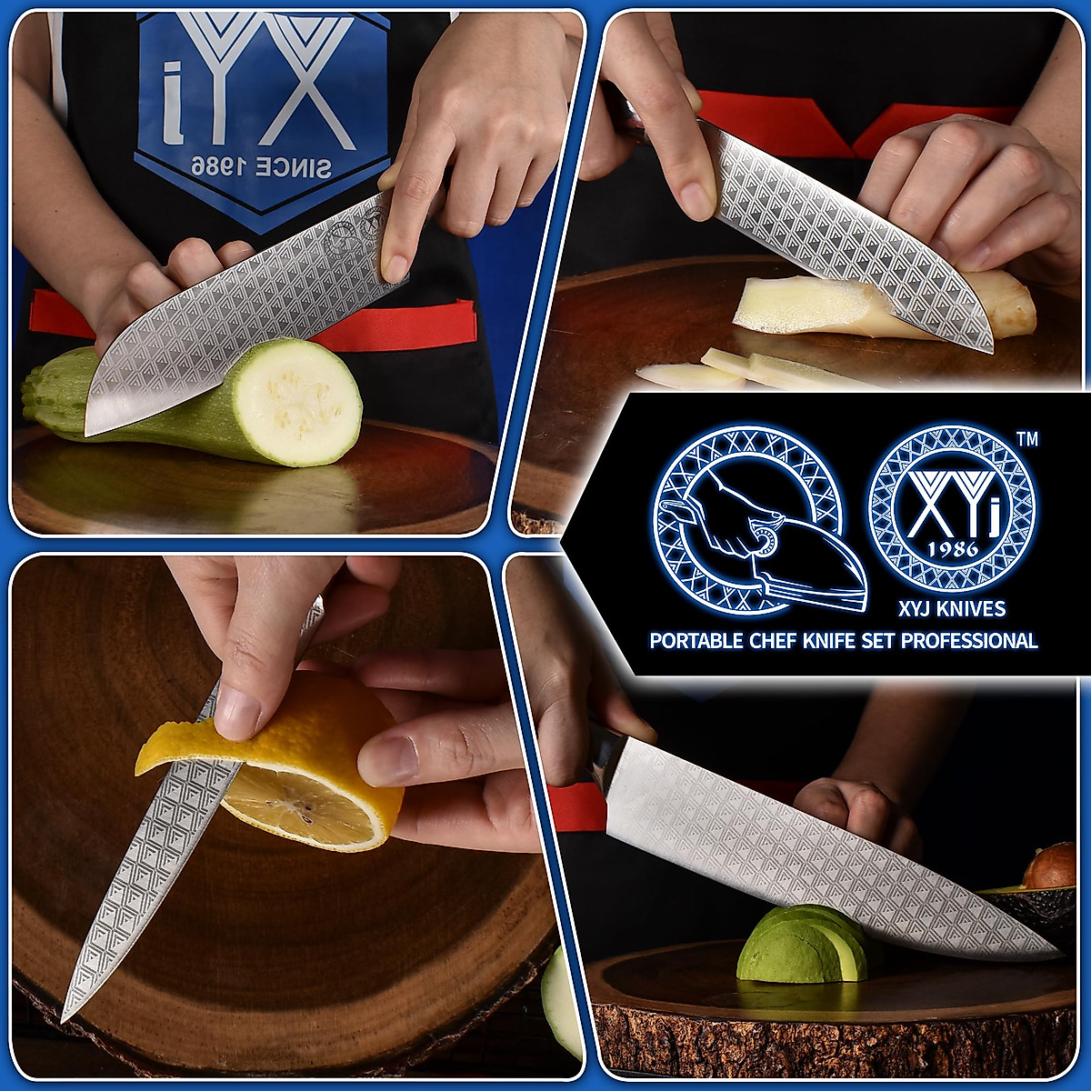 XYJ Kitchen Knife Block Sets 7pcs Stainless Steel Chef Knife Canvas Knife Bag Drawer Knife Holders Cooking Knife For Meat Fish Vegetable Cutting (Coffee)