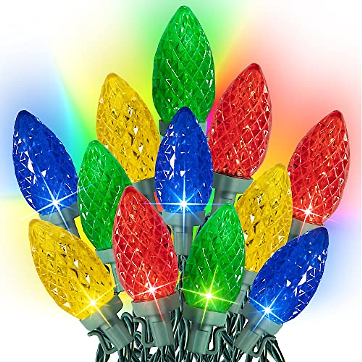 Dazzle Bright 5.5 Inch 100 Pack Christmas Light C9 Stakes + 100 LED 66 FT C9 Christmas String Lights