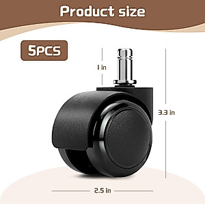 Office Chair Wheels 2 Inch Chair Wheels 5PCS Wheels for Office Chair Office Chair Caster Wheels Replacement Floor Protecting Smooth Rolling Heavy Duty Computer Gaming Desk Universal Fit Standard Size