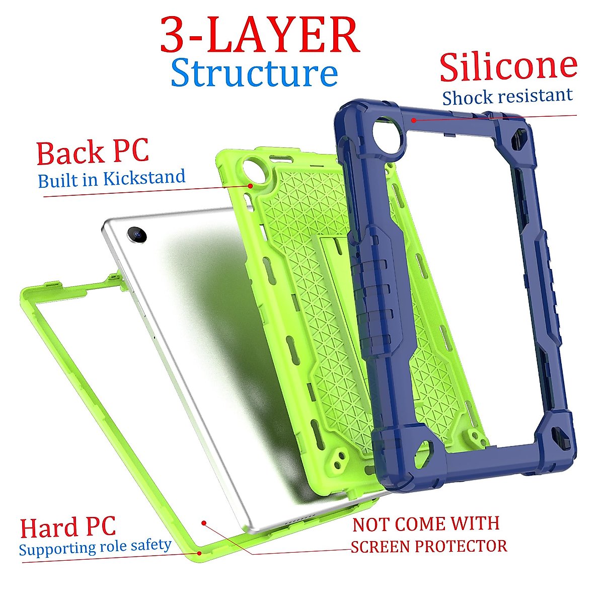 Doemoil for TCL TAB 8 WiFi 9132X/for TCL TAB 8 LE 9137W Tablet Case Soft Silicone Rubber Had Back Shell Kids Friendly Built in Stand Shoulder Strap for TCL TAB 8 WiFi/TCL TAB 8 LE (Navy+Green)