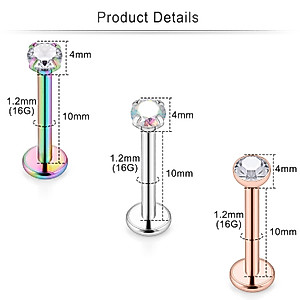 Cisyozi 16G Lip Labret Medusa Ashley Monroe Rings Studs for Women Snake Bite lip Ring 16 Gauge Stainless Surgical Steel Flat Back Tragus Cartilage Helix Conch Earrings Stud Piercing Jewelry Men 10mm