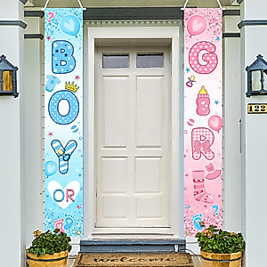 Avezano Gender Reveal Party Banner Boy or Girl Porch Signs Blue and Pink Balloon Hanging Door Banner for Indoor Outdoor Gender Reveal Baby Shower Party Decoration Supplies