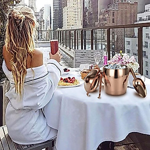 Ice Bucket Champagne Bucket with Tongs Scoop Lid, Double Wall Wine Bar Freezer Ice Bucket with Stand&Carrying Handle, Stainless Steel Mirror Bucket Champagne Bucket for Parties Bar Home,2L(Rose gold)
