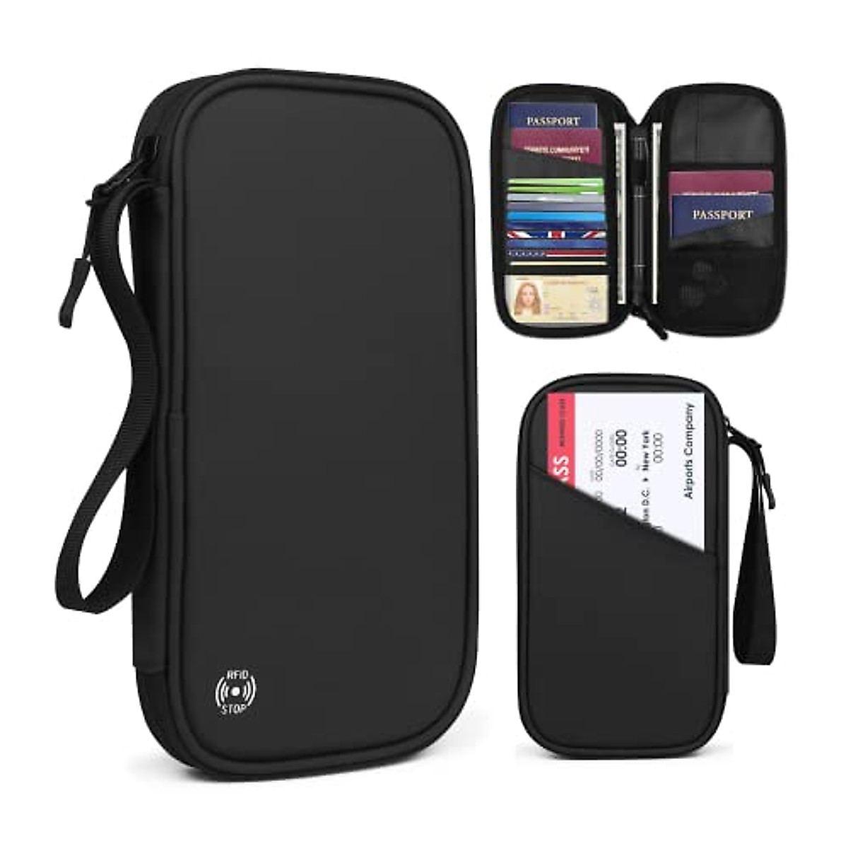 Passport Holder Family, Passport Wallet Case Large, RFID Blocking Passport Cover, Waterproof Family Travel Documents Organizer (Black)