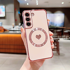 JFWEN Magnetic Phone Case for Samsung Galaxy S22 Plus Case Compatible with MagSafe Cute Love Heart Shockproof Full Camera Lens Protection Soft Back Cover for Galaxy S22 Plus 5G 6.6''-Pink