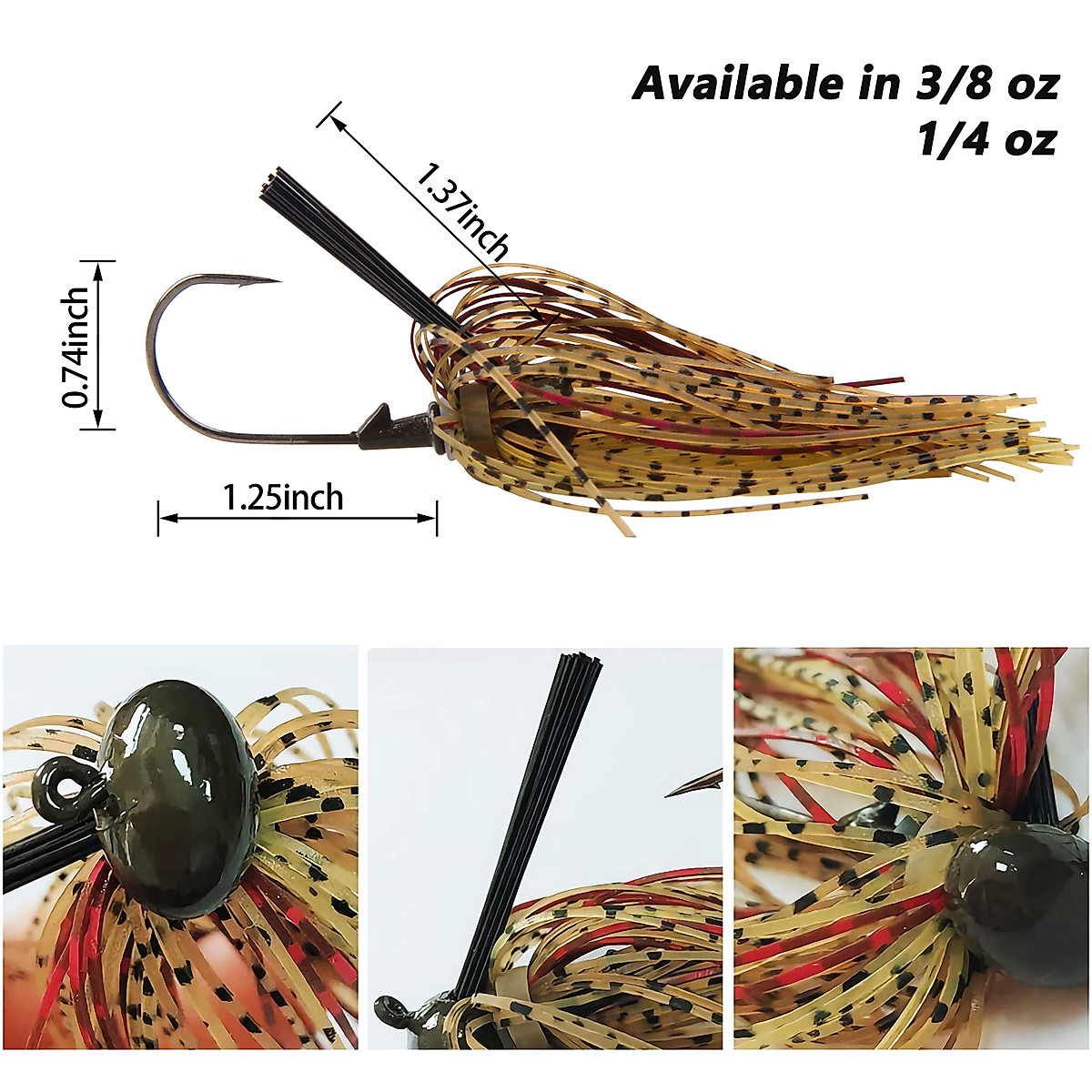Bass Football Jigs Set-6pcs Weedless Jig Swim Jigs for Bass Fishing Jig Head Silicone Skirts Weedguard System Fishing Lure Kit 1/4oz,3/8oz