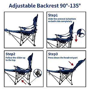 MYCOQU Camping Lounge Chair, Oversized Folding Reclining Camping Chair, Portable Recliner with Footrest, Carry Bag and Cup Holder, 320 Ibs Weight Capacity(Blue)