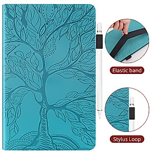 Pefcase iPad Mini 5 Case, iPad Mini 1/2/3/4/5th Generation Cover, Multi-Angle Viewing Folio Smart PU Leather Cover with Auto Sleep/Wake for Apple iPad Mini 7.9 inch Life Tree - Turquoise