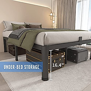 MAF 18 Inch Queen Bed Frames with Round Corner Legs Mattress Slide Stopper No Box Spring Needed Heavy Duty Metal Platform Bed Frame Under-Bed Storage Space, 3000 LBS Steel Slats Support