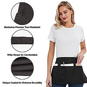 DUSKCOVE 12 Pack Server Aprons with 3 Pockets - Waitress Aprons for Women Men Water Resistant Half Aprons with Added Long Waist Strap