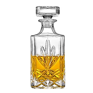 Hibekol Whiskey Decanter with Glass Stopper Lead-Free Glass 25.3 oz/ 750ml Decanter for Bourbon, Wine, Scotch, Vodka or Liquor…