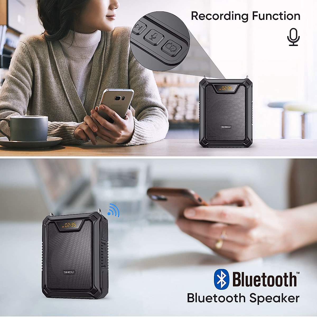 30W Voice Amplifier Wireless Microphone, SHIDU Classroom Microphone for Teachers Wireless Bluetooth Voice Speaker Portable PA Systems Speaker for Teachers,Classroom, Meetings and Outdoors