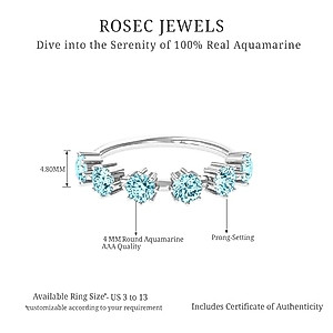 Natural and Certified Aquamarine Wedding Anniversary Ring, AAA Quality, Stackable Ring for Women - March Birthstone, 14K Rose Gold, Size:US 9.00