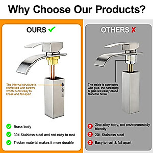 Waterfall Bathroom Faucet - Brushed Nickel Bathroom Sink Faucet, Single Handle Washbasin Faucet, 1 or 3 Hole Deck Mount Mixer Faucet, Stainless Steel Lavatory Tap