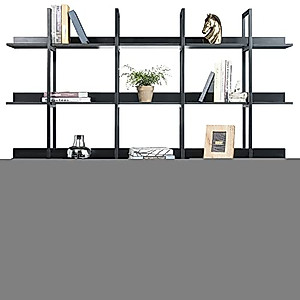 AWQM Triple Wide 5-Tier Bookshelf, Vintage Bookcases and Bookshelves with Metal Frame & Back Fence,Wall Mounted Wood Shelves Open Display Shelves for Living Room Bedroom Home Office,Black