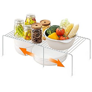 Ravinte 1 Pack Freezer Shelf Organizer, Expandable Cabinet Storage Shelf with Rustproof Metal Wire, Adjustable Kitchen Cabinet Organizer Spice Rack for Frige, Pantry, Cupboard, Countertop - White
