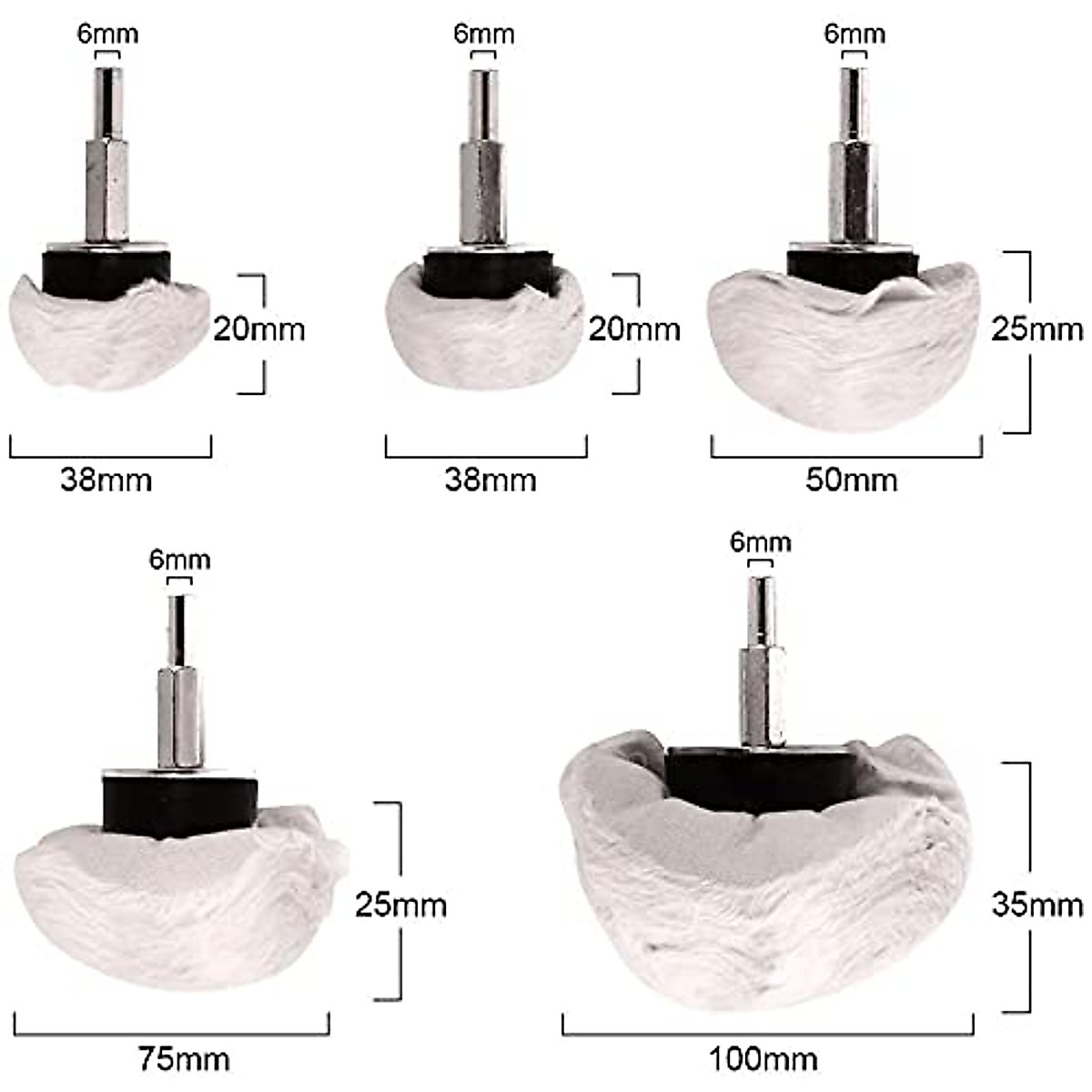 Benavvy 11pcs Buffing Wheel for Drill, Polishing Ball for Drill with 0.25" Hex Shafts, Cotton Polishing Kit for Rotary Tools, Sanding Headlight Rims Manifold Aluminum Chrome Stainless Steel