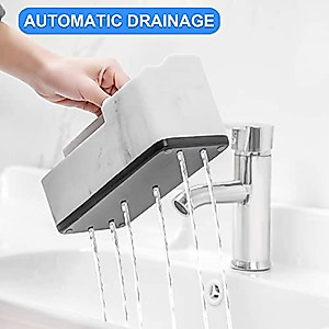 Vitviti Toothbrush Holder for Bathroom, Bathroom Storage Vanity Tray, Resin Soap Tray Counter Organizer, Sponge Holder for Soap Dispenser/Kitchen Sink, White Marble Look