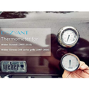 67088 67731 Thermometer with Tab Replacement for Weber Genesis 300, II and Summit Series, 2-3/8" Diameter Center Mount Thermostat Replace Genesis E/S-310, E/S-330, Lid Temperature Gauge Replacement