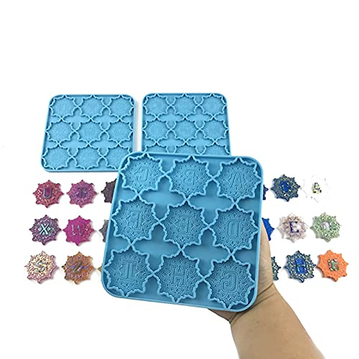 Letters Molds Resin 26 Molds Keychain Alphabet Molds Silicone for Resin Molds Home DIY Rolling Tray Cover (Blue, One Size)