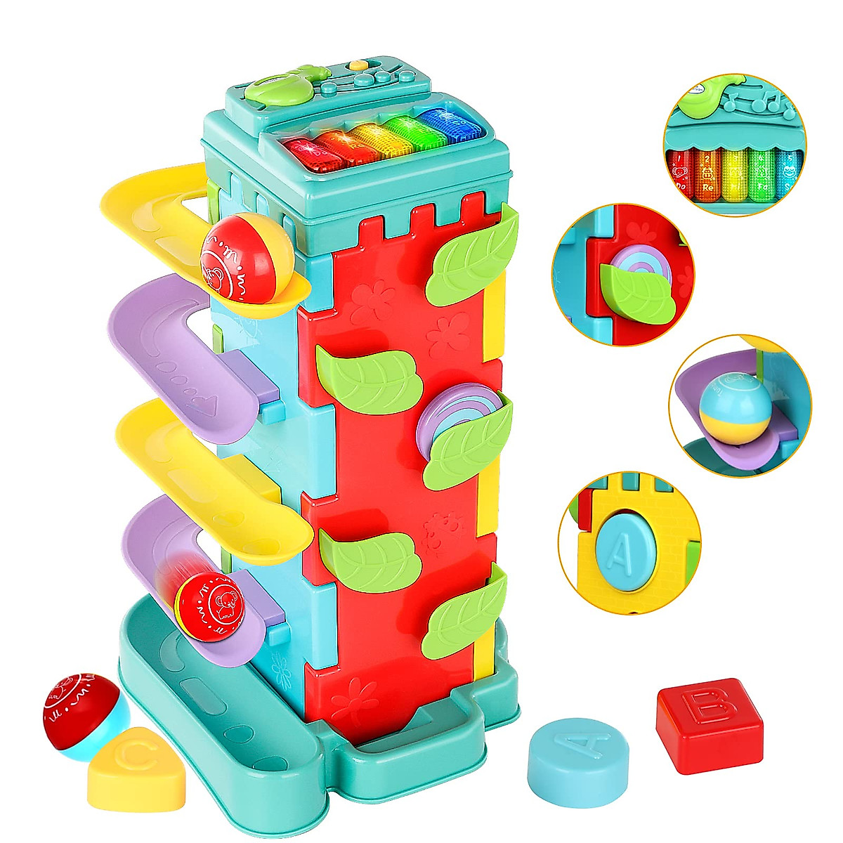 INSOON 4 in 1 Baby Activity Cube Toddler Toys age 1-2 with Music Lights Race Track Ball Toys for 1 2 3 4 Year Old Girls Boys STEM Developmental Fun Learning Toy Montessori Fine Motor Best Toddler Gift