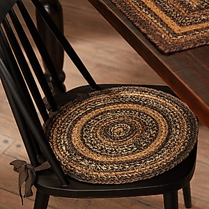 VHC Brands Espresso Farmhouse Decor Dining Room Jute Chair Pad with Ties- 15 Inch Round Seat Cover, Brown, 1 Piece
