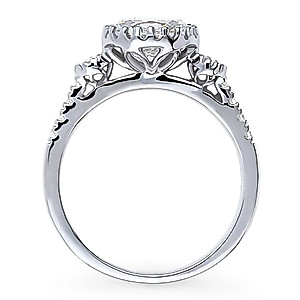 BERRICLE Sterling Silver 3-Stone Wedding Engagement Rings Oval Cut Cubic Zirconia CZ Anniversary Ring for Women, Rhodium Plated Size 7