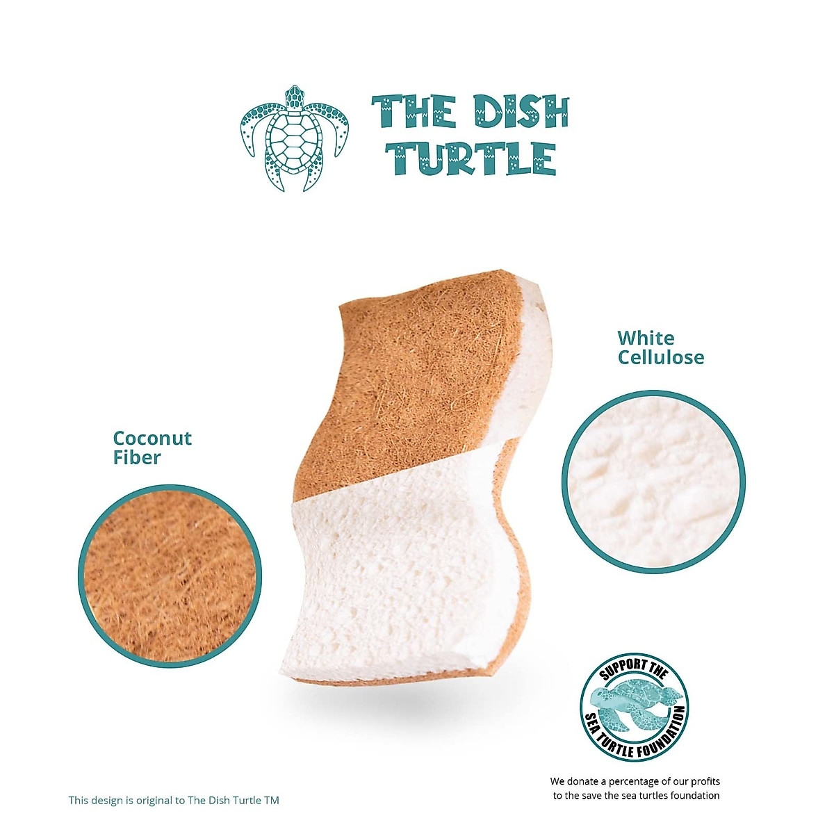 The Dish Turtle 10 Pack Biodegradable Dish Sponges and 100% Compostable; Natural Materials, Silicone, Stink Resistant, Quick Drying, Multiuse, Recyclable