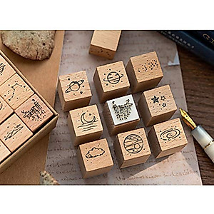 Cliocoo 16pcs Moon&Star Wood Rubber Stamp Set M-26 (1-Moon Star)