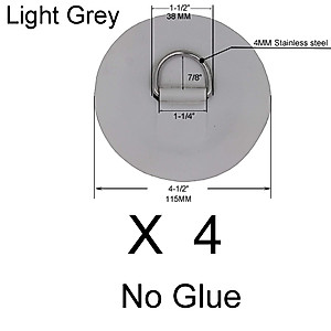 YYST 4 X Stainless Steel D-ring Pad/patch for PVC Inflatable Boat Raft Dinghy Kayak - No Glue included- Instruction Included- Light Grey
