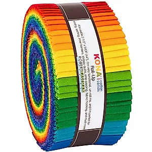 Kona Cotton Bright Rainbow Roll Up 40 2.5-inch Strips Jelly Roll Robert Kaufman