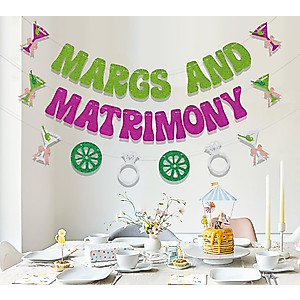 Margs And Matrimony Banner,Margarita Bachelorette Party Decor Soon to Be Bride Party Banner,Mexican Fiesta Bachelorette Cactus Bridal Wedding Engagement Party Decor Supplies Green & Rose Red