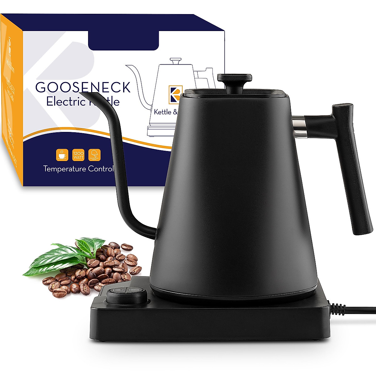 KETTLE & BLOOM Electric Gooseneck Kettle - 1 Liter, Black - Temperature Control Coffee & Tea Kettle - Perfect Pour Over, Gooseneck Electric Kettle for Precise Brewing