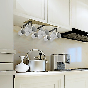 3PCS Mug Hooks Under Cabinet,Coffee Cups Holder with 12 Mug Hooks,Metal Mugs Hooks Under Shelf for Mugs,Coffee Cups and Kitchen Utensils (Silver)