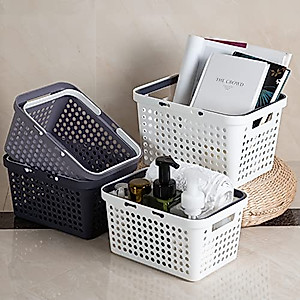 WEMEGA 2 Pack Portable Shower Caddy Tote Plastic Storage Basket with Handles,Box Organizer Bin for Bathroom,College Dorm,Kitchen,Bedroom,Black
