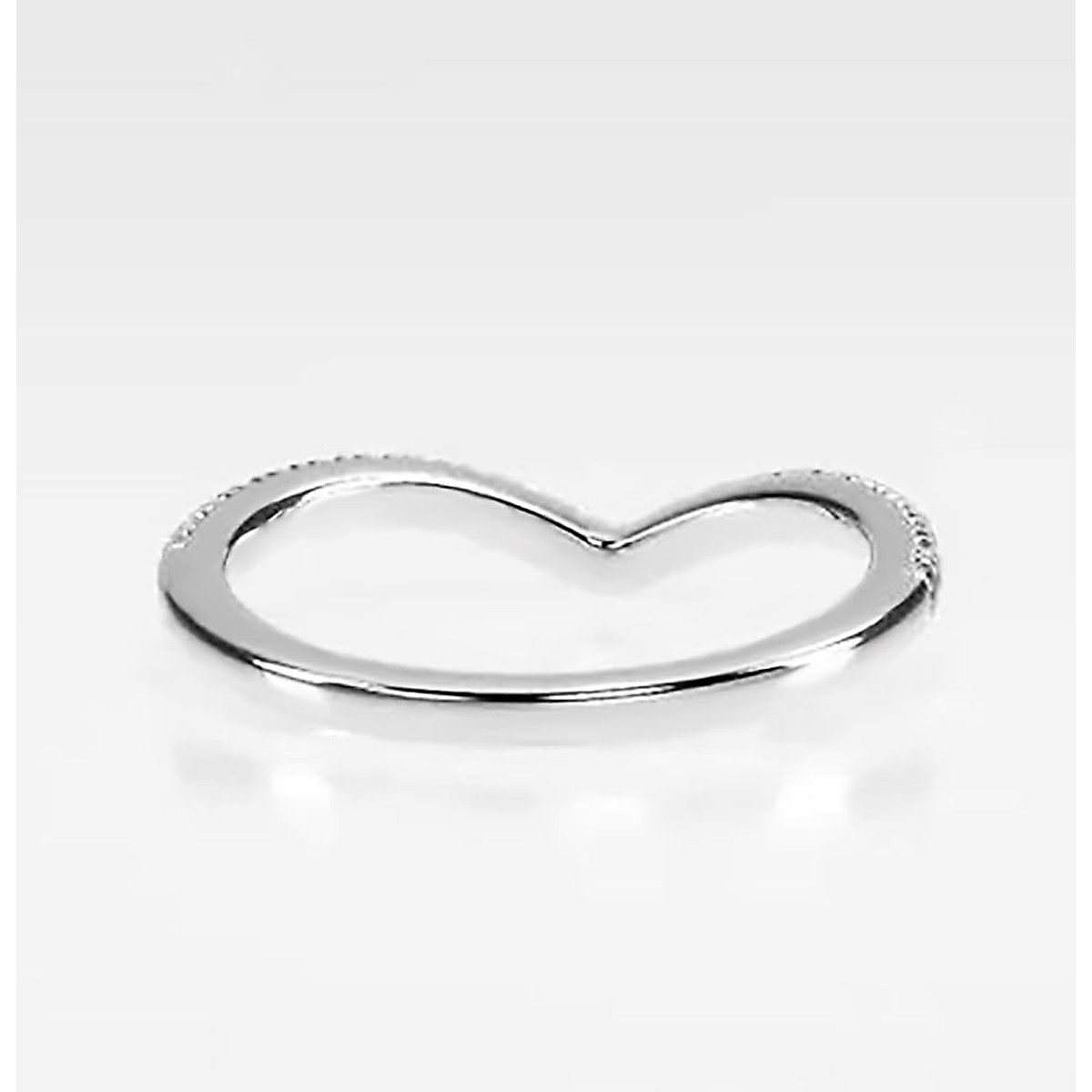 Samie Collection Simulated Diamond Stackable V-Shaped Wedding Ring Band for Women, Pairable with Engagement Rings in White Gold Finish, Size 7