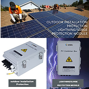 lopopvsys 4 String PV Combiner Box with Lightning Arreste, 15A Rated Current Fuse and 2P 63A Circuit Breakers for On/Off Grid Solar Panel System (4 String PV Combiner Box)