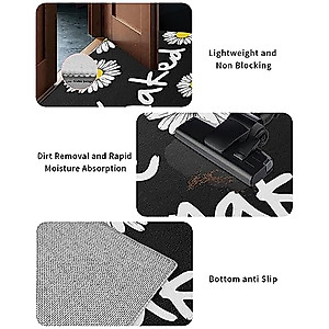 Indoor Door Mat Washable Mat 18x30 Inch - Outdoor Non-Slip Mat Absorbent Resist Dirt Doormats Be Naked Little Daisy Tile Pattern Black Floor Mat for Entryway Patio Bathroom