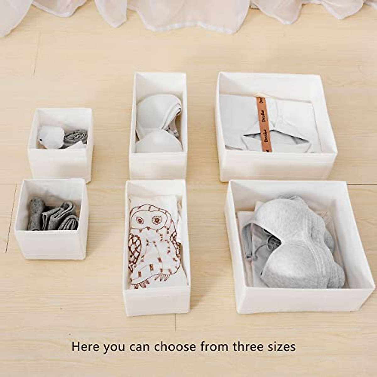 Rectangular Soft Fabric Dresser Drawer Organizer Closet Storage Organizer Bin Drawer Dividers for Lingerie, Bras, Socks, Leggings, Clothes, Purses, Scarves (White-large)