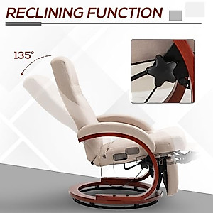 HOMCOM Manual Recliner Chair for Adults, Adjustable Swivel Recliner with Footrest, Padded Arms and Wood Base for Living Room, Beige