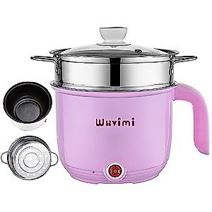 Wxvimi Electric Noodle Pot,Electric Cooking Pot,Rapid Noodles Cooker,1.8L Electric Ramen Cooker with Steamer,Non-Stick Mini Hot Pot Electric,Suitable for Pasta,Dumplings,Eggs,Soup,Porridge(Pink)