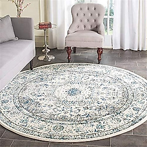 SAFAVIEH Evoke Collection 5'1" Round Ivory/Grey EVK220D Shabby Chic Oriental Medallion Non-Shedding Dining Room Entryway Foyer Living Room Bedroom Area Rug