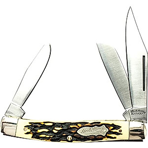 Uncle Henry 885UH Senior Rancher 6.9in Folding Pocket Knife with Stainless Steel Clip-Point Blade, Sheepsfoot Blade, Spey Point Blade, and Staglon Handle for Hunting, Camping, EDC