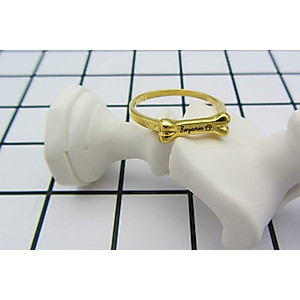 Funcok Personalized S925 Gold Plated Bone Shape Dog Paw Custom Name Ring for Women Jewelry