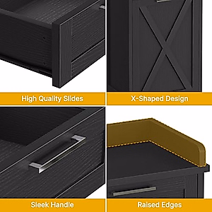 DWVO 10 Gallon Trash Cabinet with Storage Cabinet ＆ Drawer, Wooden Tilt Out Trash Cabinet Hidden Garbage Bin Cabinet, Tilt-Out Hamper for Kitchen Island, 20.5" W x 14" D x 39" H, Black