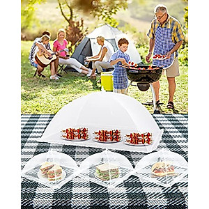 Lauon Food Covers, 1 Extra Large (40"X26") & 4 (17"X17"), 5 Pack White Mesh Plate Serving Tents, Pop-Up Umbrella Screen Tents, Jumbo Food Net for Outdoor Picnics Parties BBQ, Collapsible and Reusable