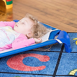 Sprogs Deluxe Heavy-Duty Childrens Standard 52"L Stackable Daycare Cot with Easy Lift Corners Cots for Preschool Kids Sleeping, Resting, and Naptime, SPG-16138-AS, Blue, Green, Red, Yellow (Pack of 4)