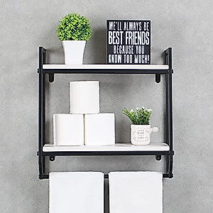 Bathroom Shelves 2-Tier Metal Industrial 16.9" Wall Mounted,Rustic Wall Shelf Over Toilet,Towel Rack with Towel Bar,Utility Storage Shelf Rack,Floating Shelves Towel Holder,Retro White