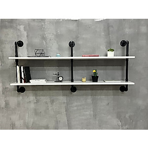 HDDFER Industrial Pipe Shelving Rustic White Pipe Wall Shelves Industrial Shelves with Wood Planks Industrial Floating Shelves 60 Inch Farmhouse Bathroom,Kitchen Shelving Wall Mounted